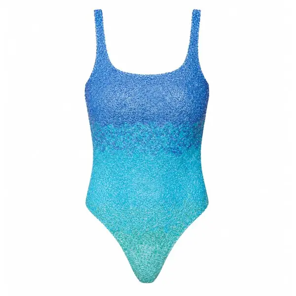 SELF-ADORE Ombre Hand-beaded Embellished One-piece Swimsuit - Blue