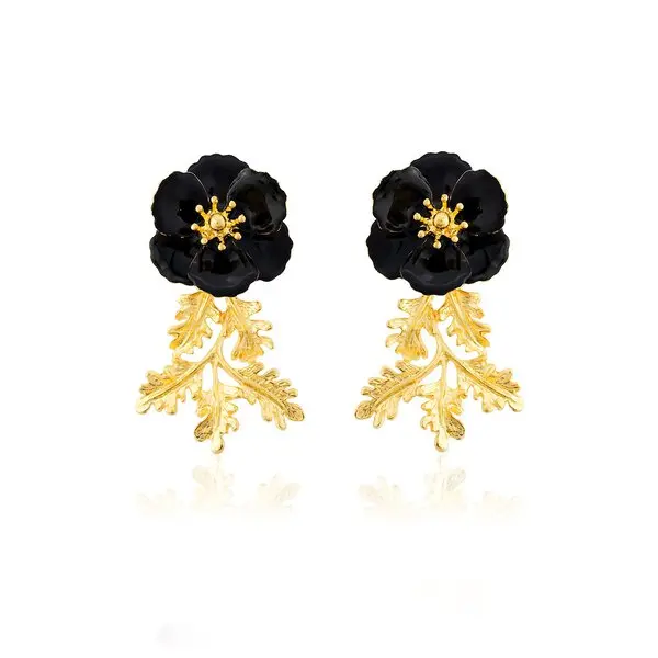 MILOU JEWELRY Leafy Blossom Flower Earrings - Black