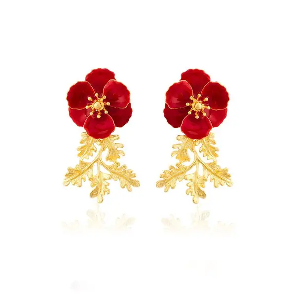 MILOU JEWELRY Leafy Blossom Flower Earrings - Red