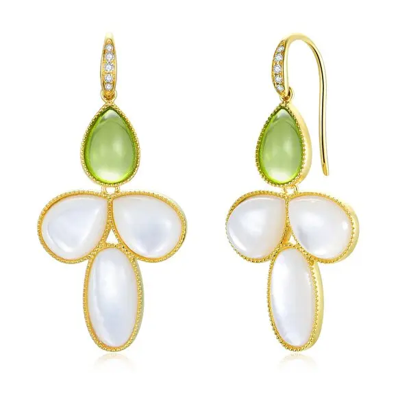 KAI FINE JEWELRY Convertible Drop Earrings With Peridot, Mother Of Pearl, And Diamonds - White/green/gold