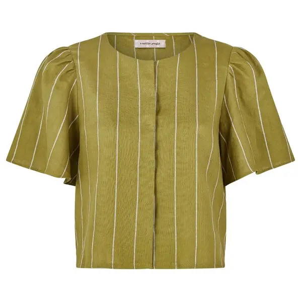 TRAFFIC PEOPLE Striped Linen Daisy Top - Green/white