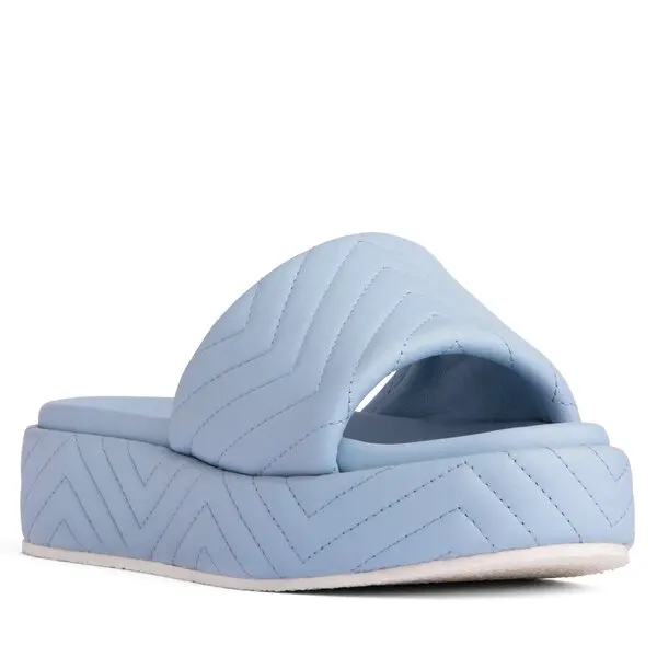 BEAUTIISOLES BY ROBYN SHREIBER Deedee Leather Platform Slides - Blue