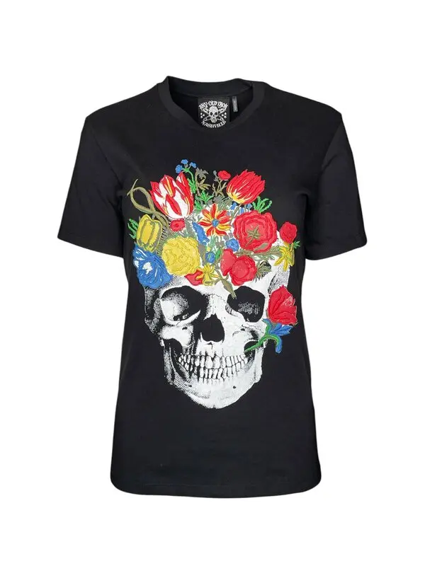 ANY OLD IRON Embroidered Skull Bouquet T-shirt