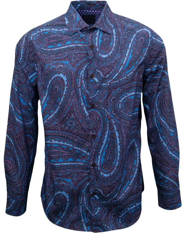 LORDS OF HARLECH Norman Caserta Paisley Shirt Navy - Blue