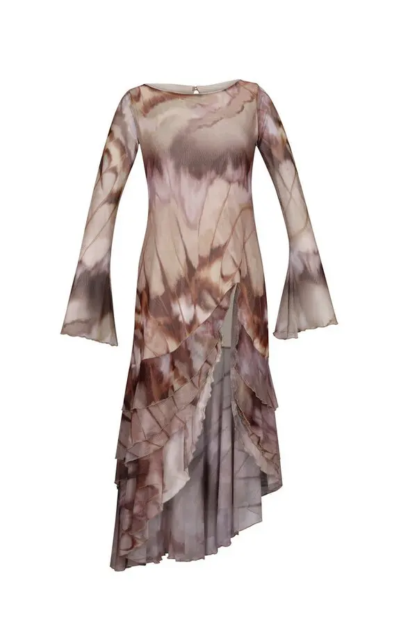 NELBLU Printed Mesh Maxi Dress