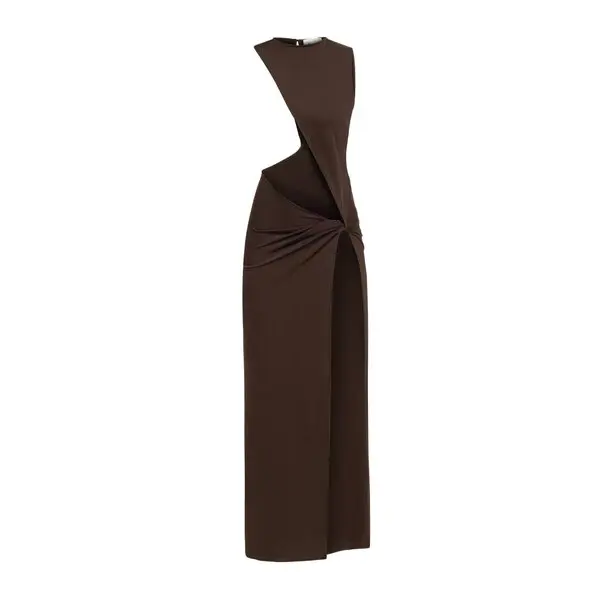 KHELA THE LABEL Hot Streak Asymmetrical Midi Dress - Brown