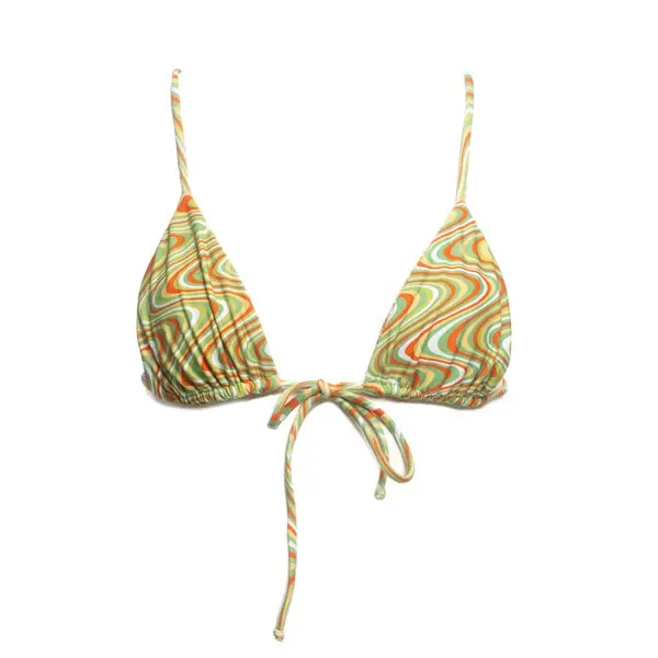PATTI JANE SWIM Sharon's Groovy Front Tie Triangle Bikini Top - Green