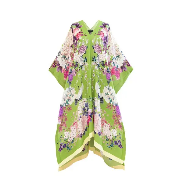 MENG Floral Print Silk Georgette Kaftan - Green
