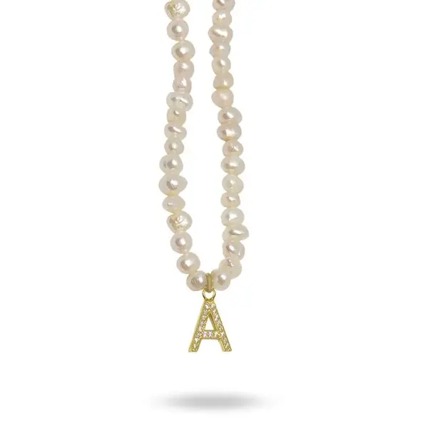 LINYA JEWELLERY Initial Pearl Personalized Necklace - Gold