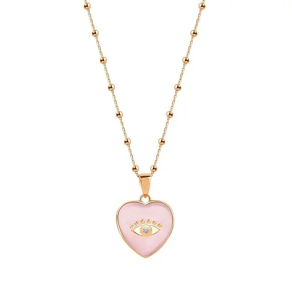 KARMA AND LUCK Harmonious Emotions Mother Of Pearl Heart Evil Eye Necklace - Gold