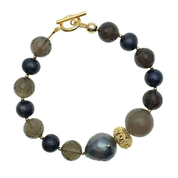 FARRA Pearls And Smoky Quartz Bracelet - Black