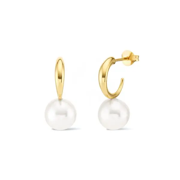 DINNY HALL Toro Pearl Drop Hoop Earrings In 18k Gold Vermeil - White/gold/yellow