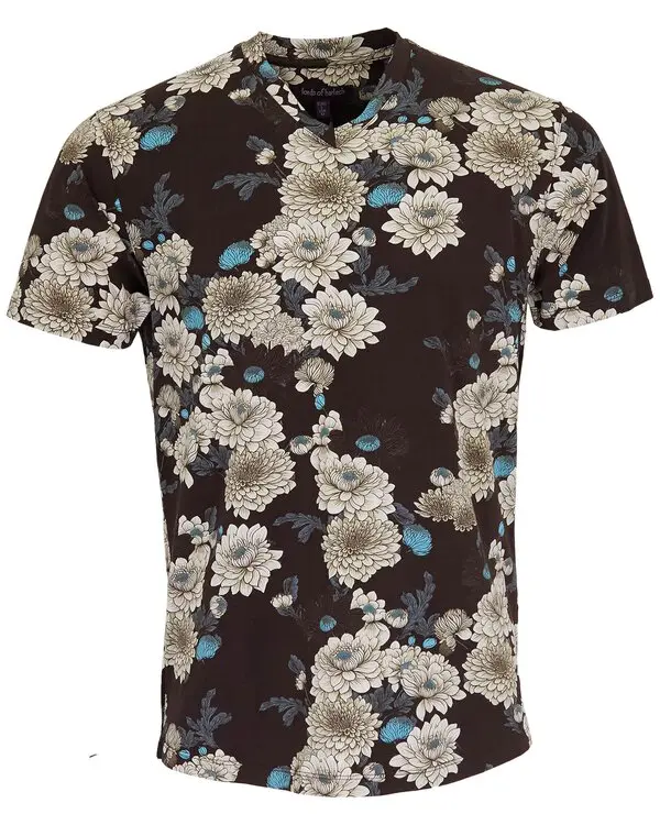 LORDS OF HARLECH Maze Serious Floral V-neck Tee - Black