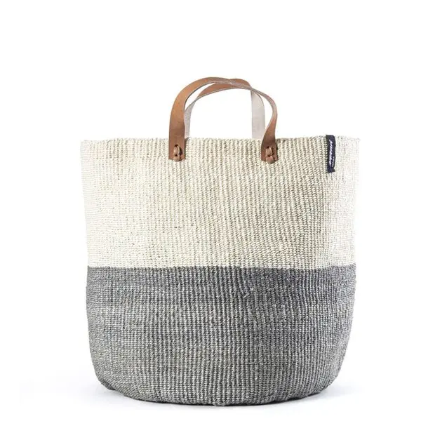 MIFUKO Woven Sisal Market Basket With Leather Handles