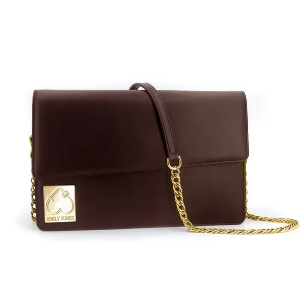 EMILY JONES Double Flap Crossbody Bag With Gold Hardware - Brown