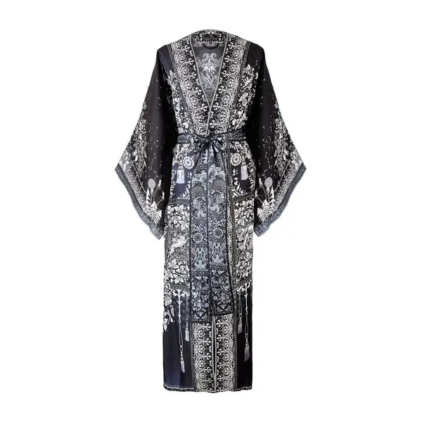 SILK&SOUL Tree Of Life Silk Robe - Black