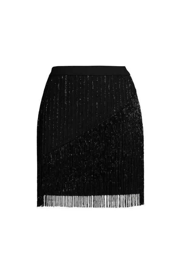 ROSE & NANCY Fringe Beaded Mini Skirt