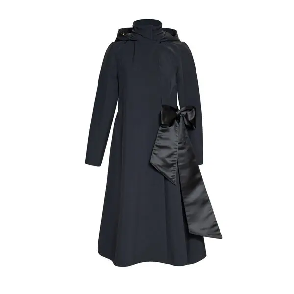 RAINSISTERS A-line Coat With Luxurious Bow Detail - Black