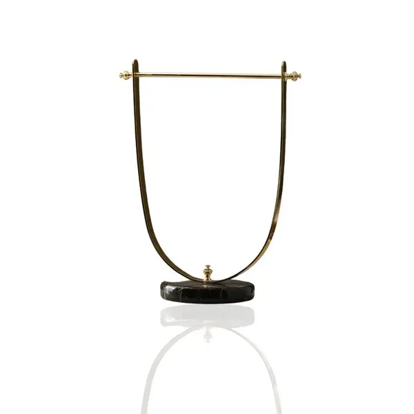 MARLETH Gold / Black Handmade Marble And Brass Towel Holder & Black Marble Base - Gold/black