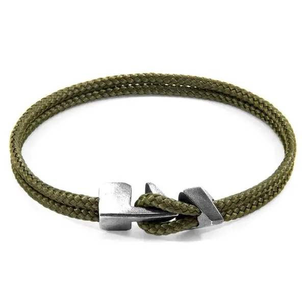 ANCHOR & CREW Brixham Rope Bracelet With Sterling Silver Clasp - Silver/green