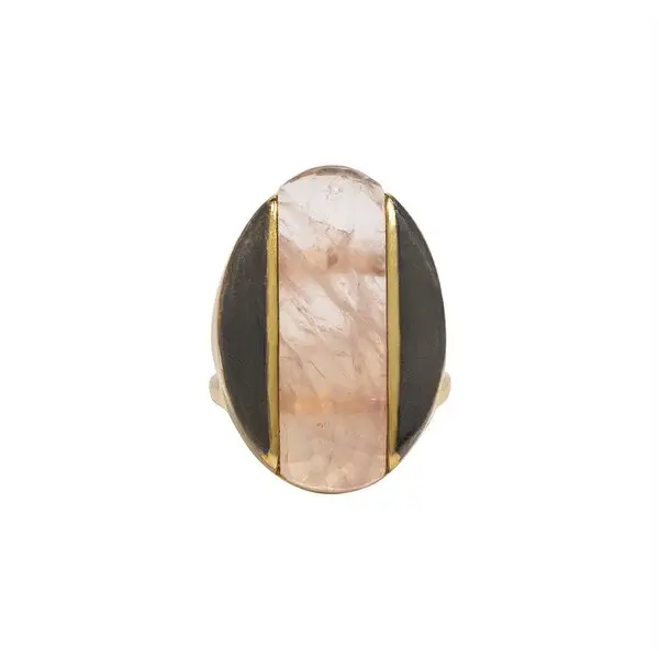 OGÉ JEWELRY Sculpted Gold Vermeil Statement Ring With Rose Quartz - Pink/gold/grey