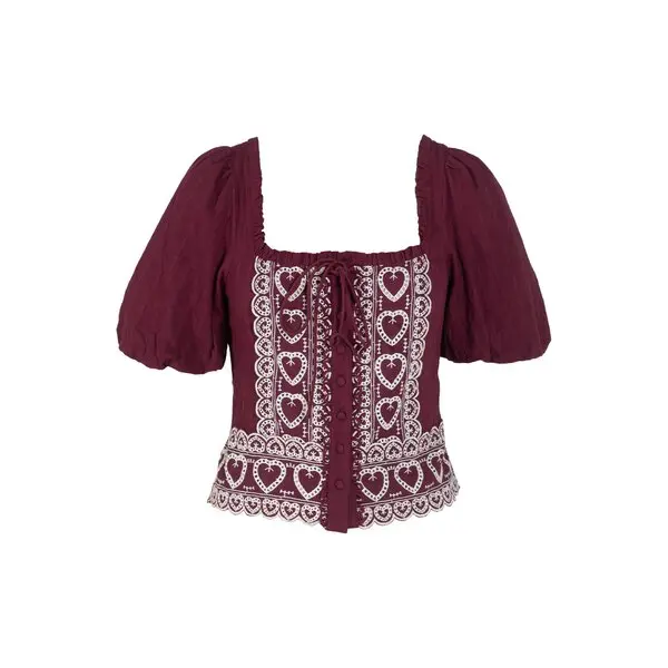 ROSE & NANCY Harri Heart Short Sleeve Top - Red