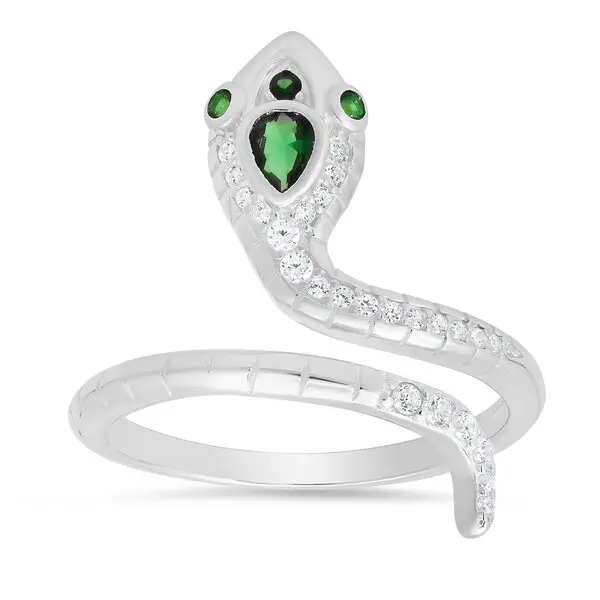 KYLIE HARPER Sterling Simulated Emerald And Cz Snake Ring - Silver