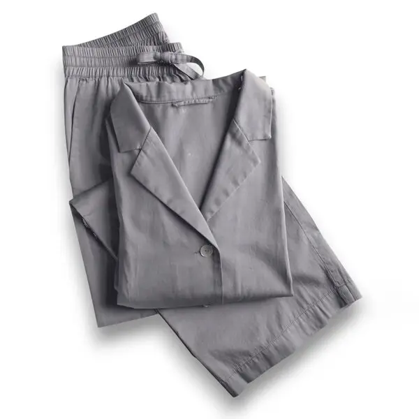 DECOFLUX HOME Neutrals Long Cotton Pyjamas Set Taupe - Grey
