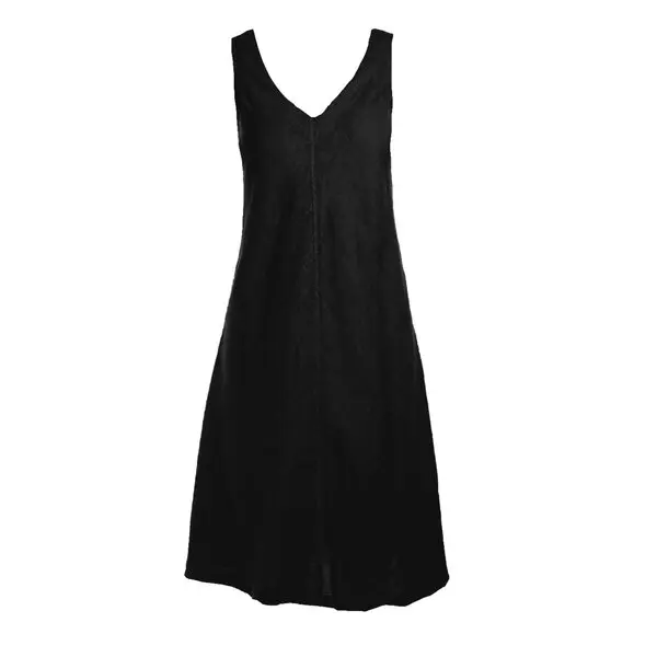 Haris Cotton V-neck Linen Cami Dress - Black