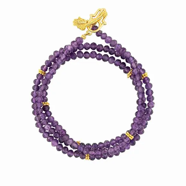 KARMA AND LUCK Amethyst Hamsa Wrap Bracelet - Purple/gold