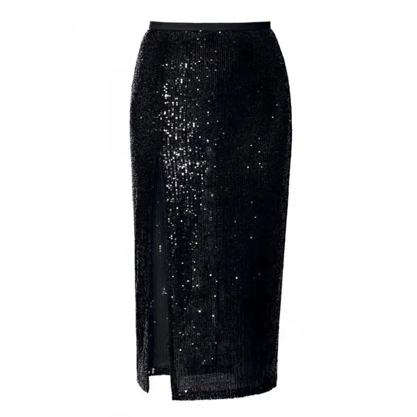 AGGI BY HALEWSKI Sequin Midi Skirt With Slit - Black