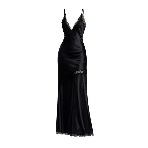 TANTRA SPAIN SL Lingerie-style Satin Midi Slip Dress With Lace Details And Straps - Black
