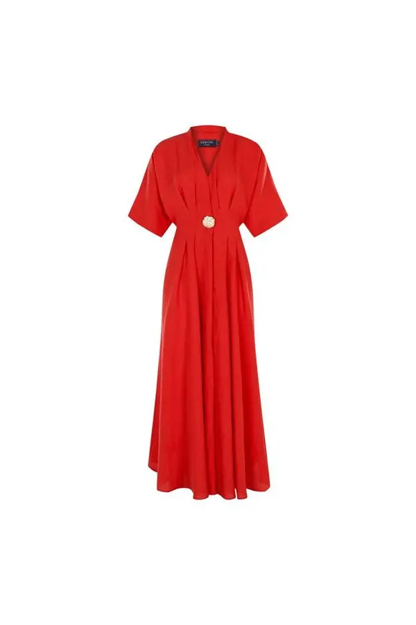 EXQUISE Regular Fit Shirt Dress - Red