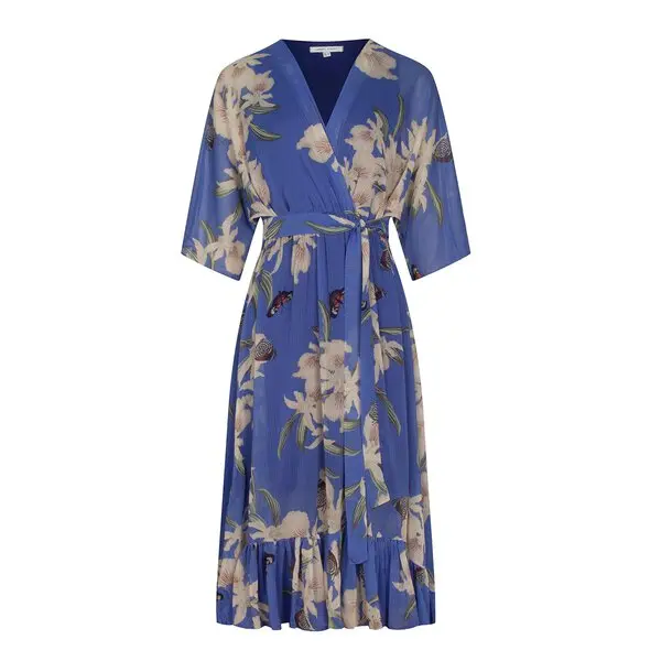 URBAN TOUCH Floral Kimono Wrap Dress - Blue