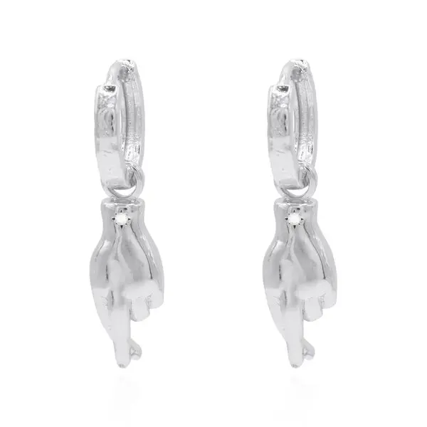 LUNA CHARLES Faye Fingers Crossed Huggie Earrings - Silver