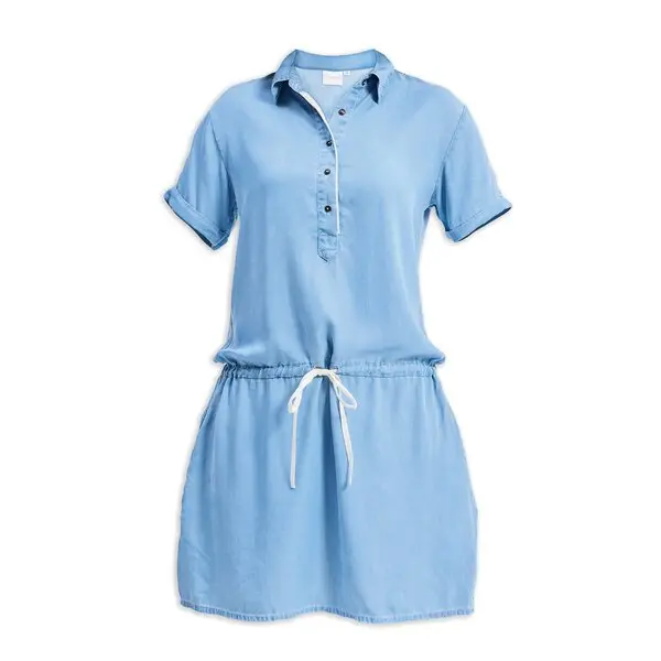 REISTOR Denim Shirt Dress With Drawstring