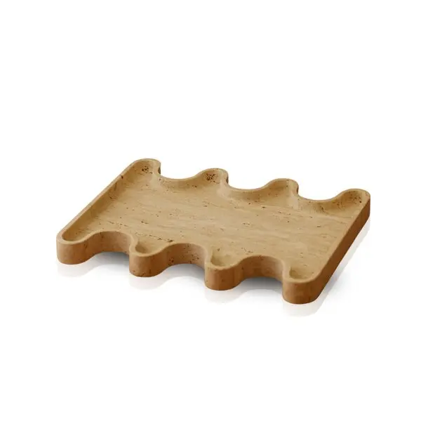 MARLETH Neutrals Handmade Travertine Tray Stone & Sculpted Wave-edge Form - Beige