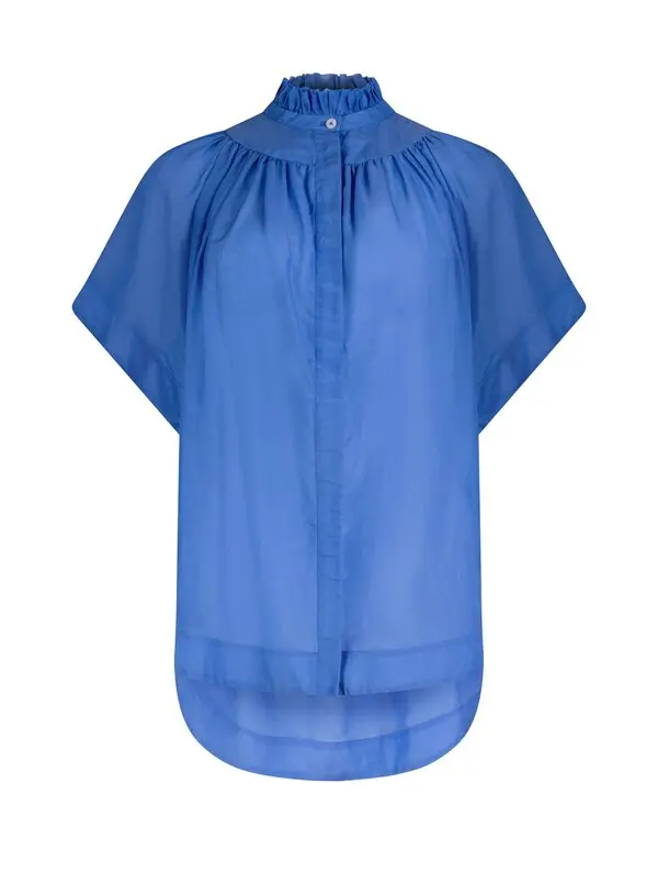 HELENE GALWAS Idis" Sheer Cotton-silk Blouse With Stand-up Collar