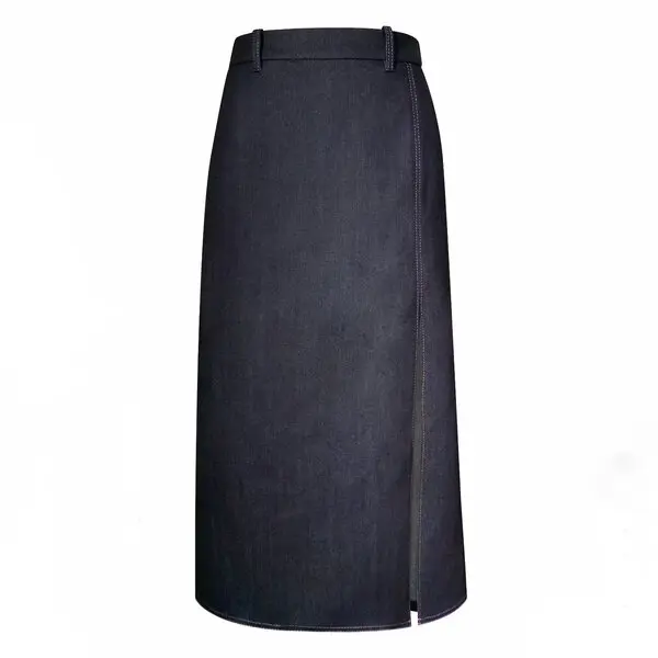 KATHY C VANG Demi Dark Denim Midi Skirt