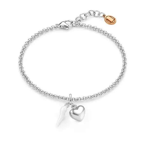UNALOE Sterling Silver Cornicello & Heart Charm Bracelet - Silver/white