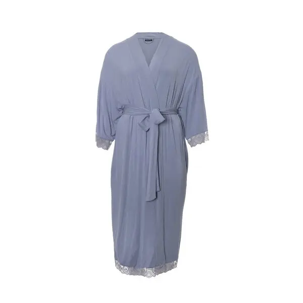 PRETTY YOU Bamboo Lace Kimono Robe In Mist - Blue