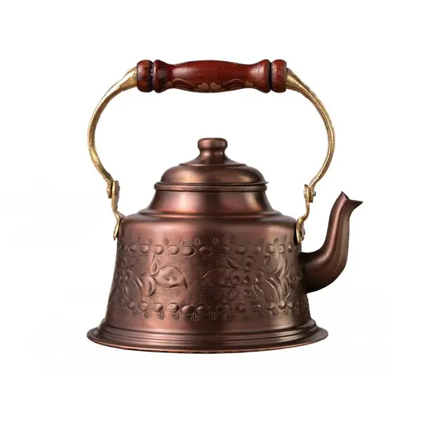 ANATOLIACRAFT Hand-engraved Dark Copper Teapot & Kettle - Brown