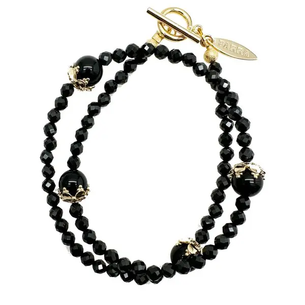 FARRA Timeless Obsidian Double Wrapped Bracelet - Black