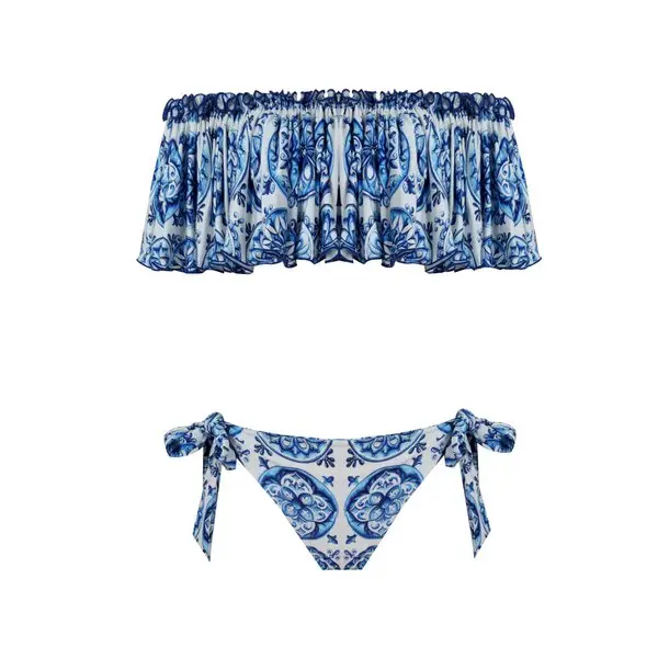 NUR KARAATA Helianthus Bleu Blanc Bikini Set - Blue