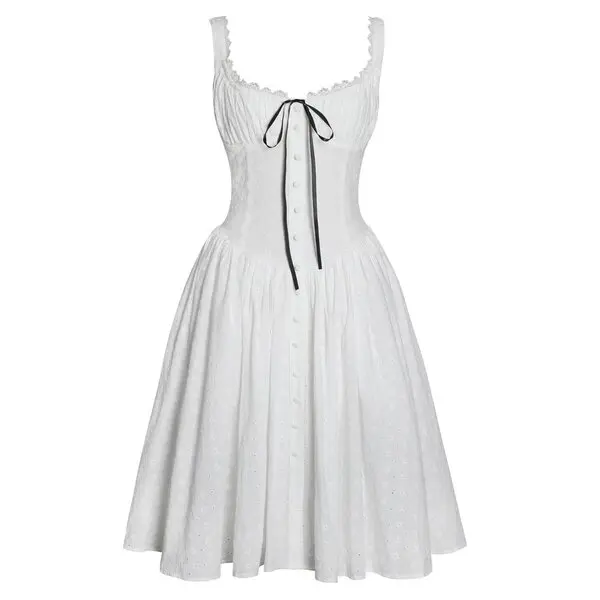 MISS CIRCLE NEW YORK Cotton Eyelet Square Neck Midi Dress - White