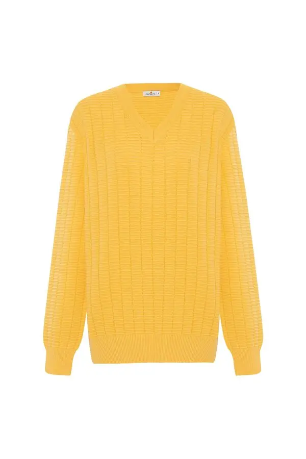 PERALUNA Zacha V-neck Waffle Knit Pullover