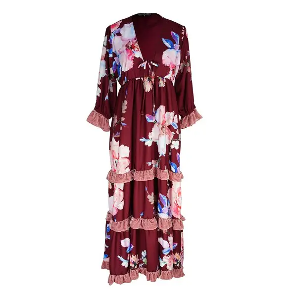 JENNAFER GRACE Floral Ruffled Maxi Dress - Red/pink