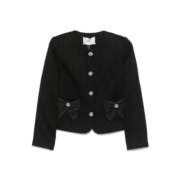 NISSA Bow-detailed Boucle Suit Jacket - Black