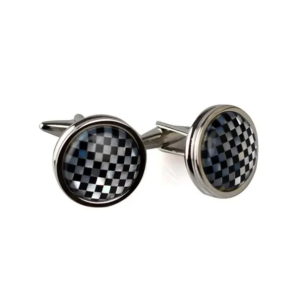DAVID WEJ Black / Silver Round Patterned Cufflinks Silver - Black/silver