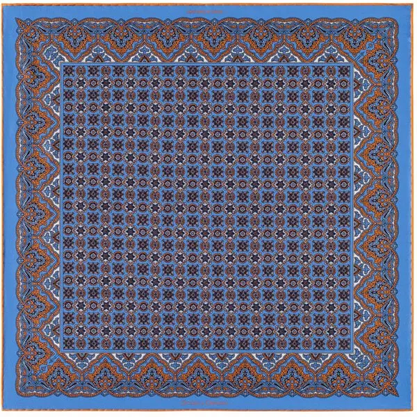OTWAY & ORFORD Millefiori' Silk Pocket Square In Mid With Orange & Off-white. Full-size - Blue